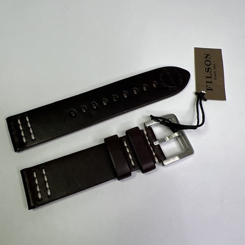 Filson Dark Brown 22mm - 22mm American Leather Watch Strap & Off White ...