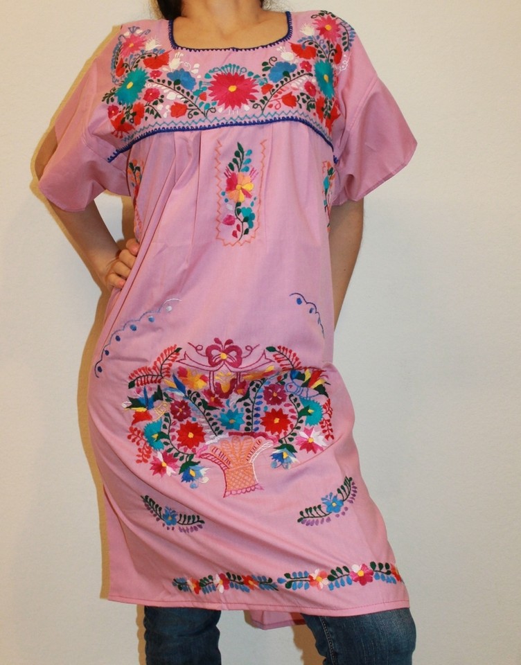 Assorted Knee-Length Peasant Tunic Embroidered Mexican Dress | eBay