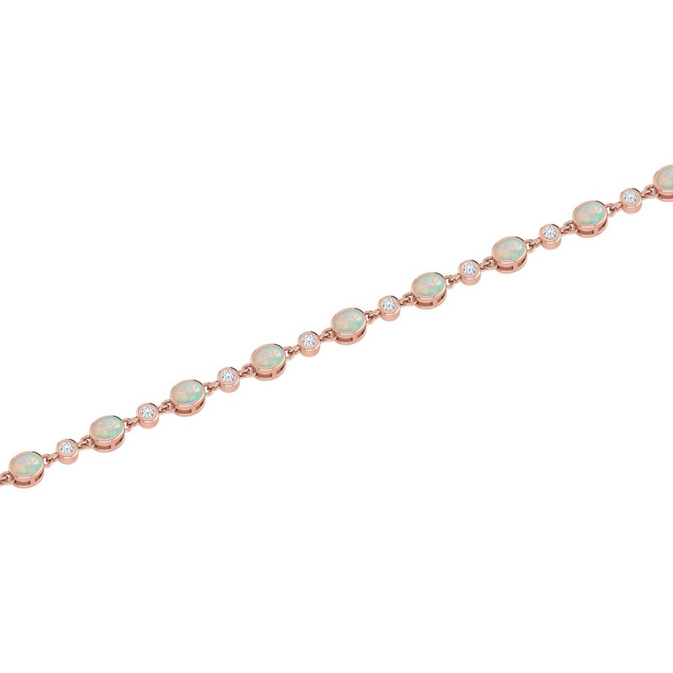 Natural Opal & Diamond Bracelet 14K Solid Gold – October Birthstone ...