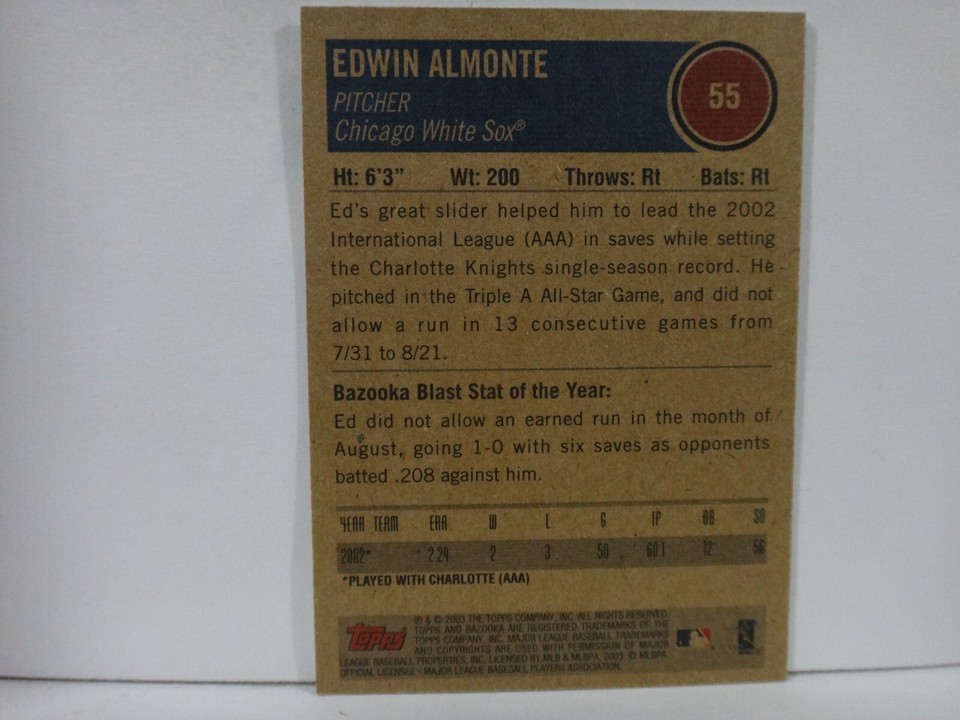 2003 Bazooka Minis Chicago White Sox Baseball Card #55 Edwin Almonte | eBay
