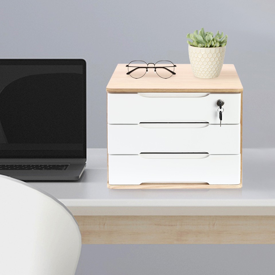 Wooden Desktop Storage Box, Desk Organizer, Desktop Box with Lockable ...