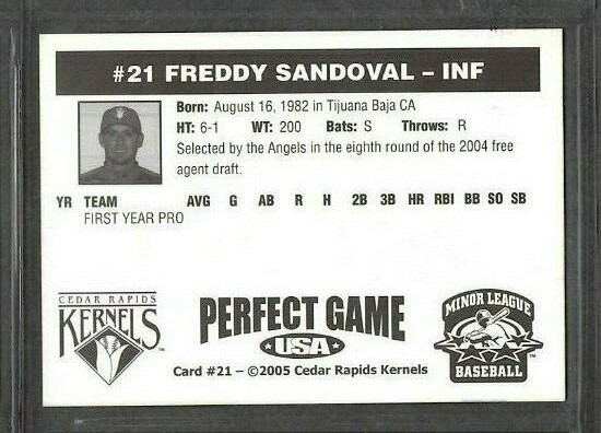 2005 Perfect Game Cedar Rapids Kernels #21 Freddy Sandoval signed ...