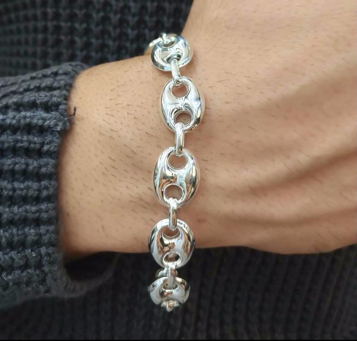 925 Sterling Silver Mens Mariner Puffed Link Chain Bracelet 9.05 Inch ...