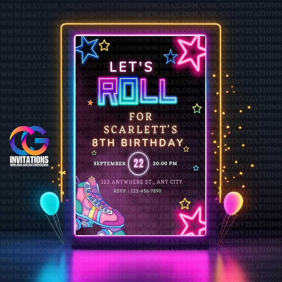 EDITABLE Let's Roll Birthday Party Invite, Roller Skating Invitation ...