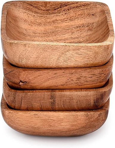 Acacia Wood Snack Bowl Set of 4 Wooden Serving Bowls for Nuts ...