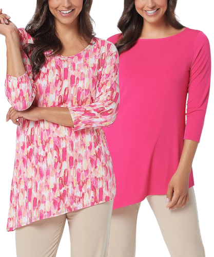 Susan Graver 2-pack Solid Liquid Knit Top Pink/Abstract | eBay