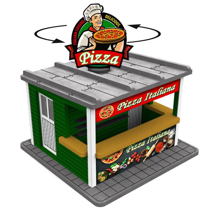 O Scale Economy Pack - 4 Fast Food Stands w/Rotating Banners for Model ...