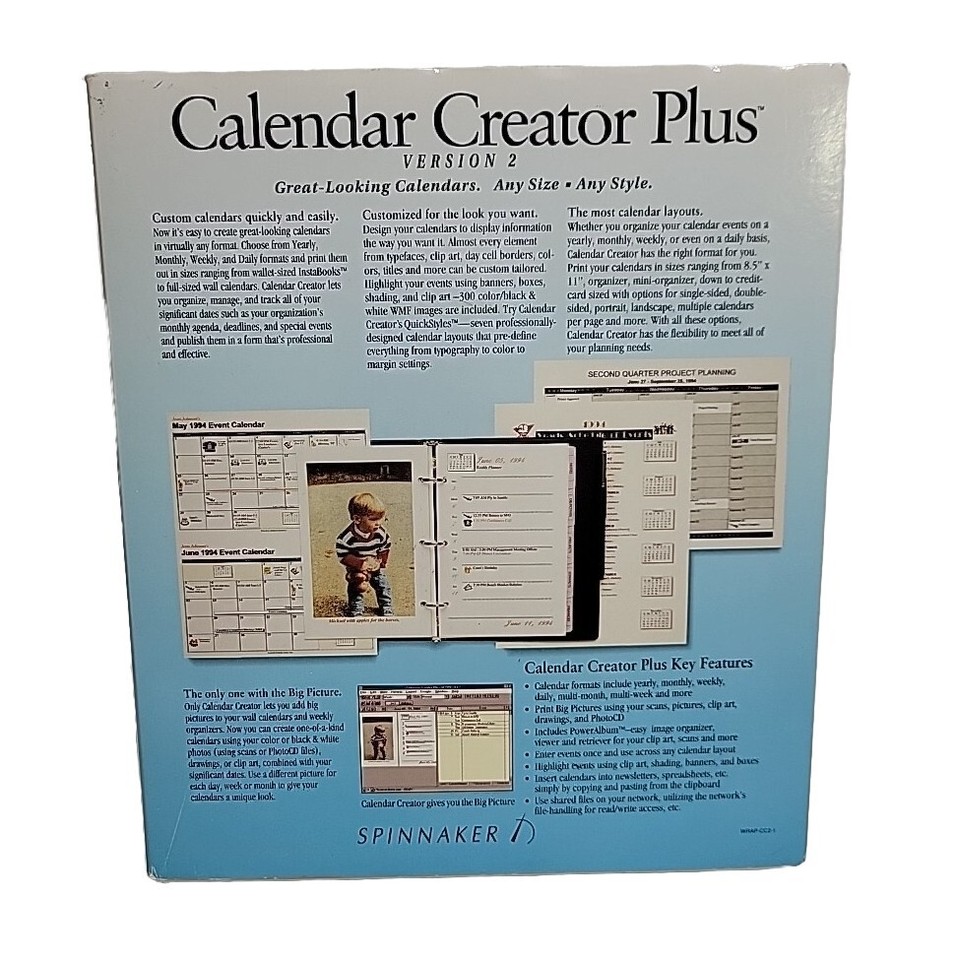 Vintage Spinnaker Calendar Creator Plus Version 2 for Windows 95 ...