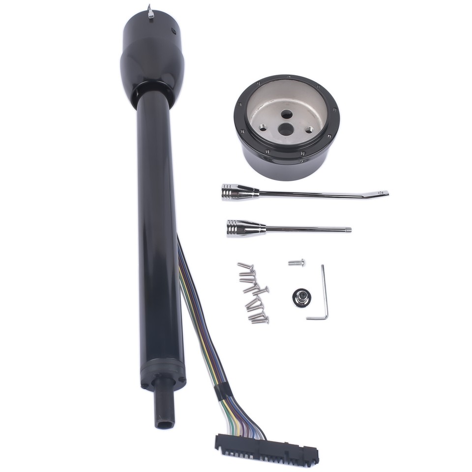 28" Black Stainless Tilt Steering Column Manual Floor Shift No Key with ...