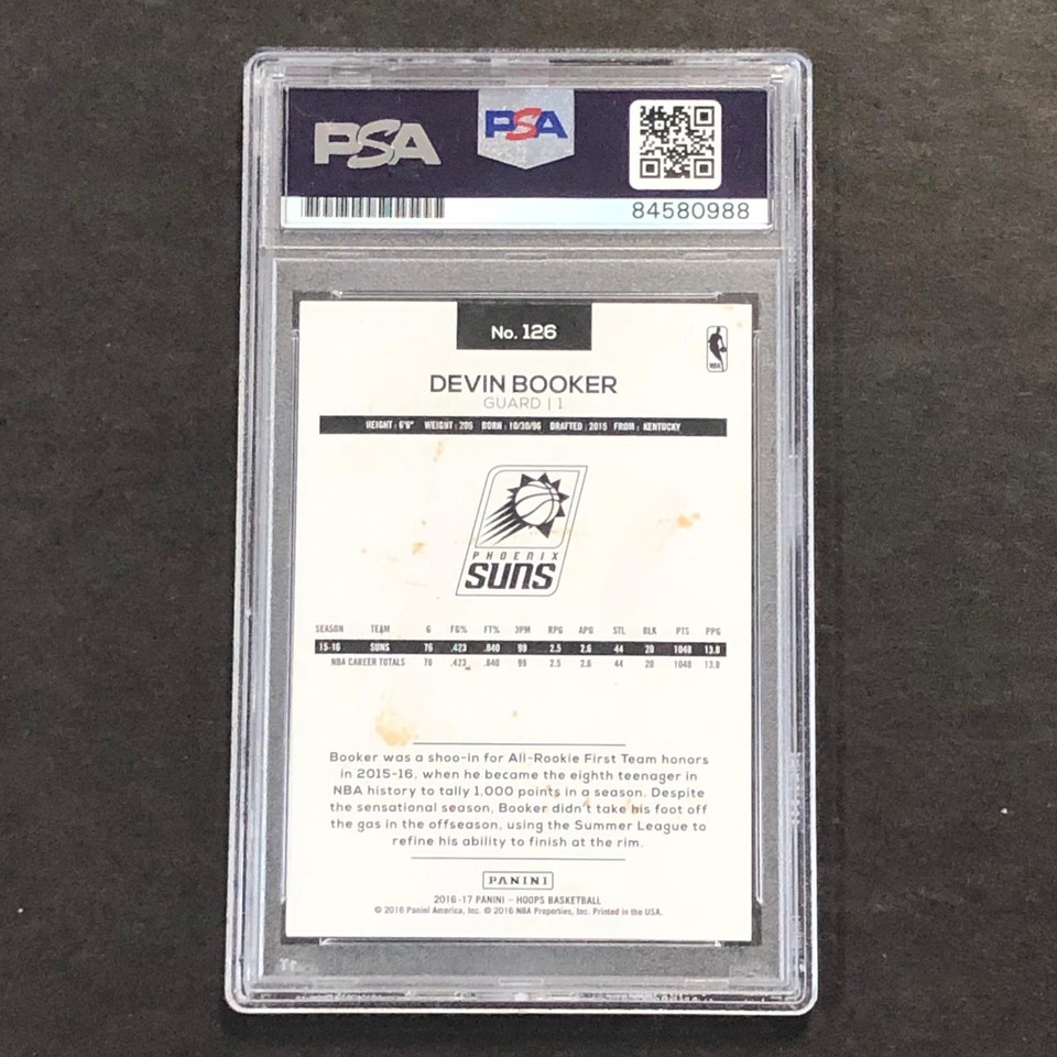 2016-17 NBA Hoops #126 Devin Booker AUTO Signed card PSA Slabbed ...