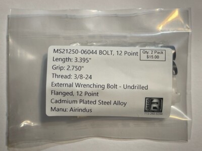 MS21250-06044, External Wrenching 12pt Bolt, 2/pk, New Surplus | eBay