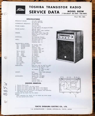 Toshiba Model 885W Radio Service Manual *Original* | eBay