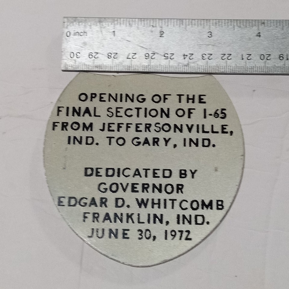 4 Inch Interstate Indiana 65 Sign Badge Opening 1972 Vintage Aluminum I ...