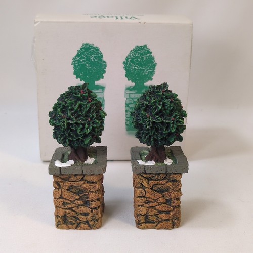 Dept. 56 Snow Village Holly Tree Topiary Stone Corner Posts Set of 2 ...