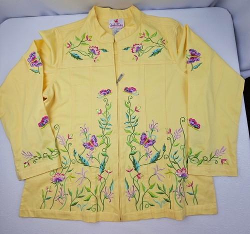 Quacker Factory Yellow Embroidered Beaded Sequin Zip Up Women Jacket ...