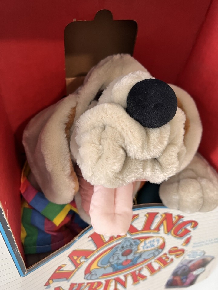 Talking Wrinkles Dog Electronic Puppet Vintage 1986 with Bone & Box ...