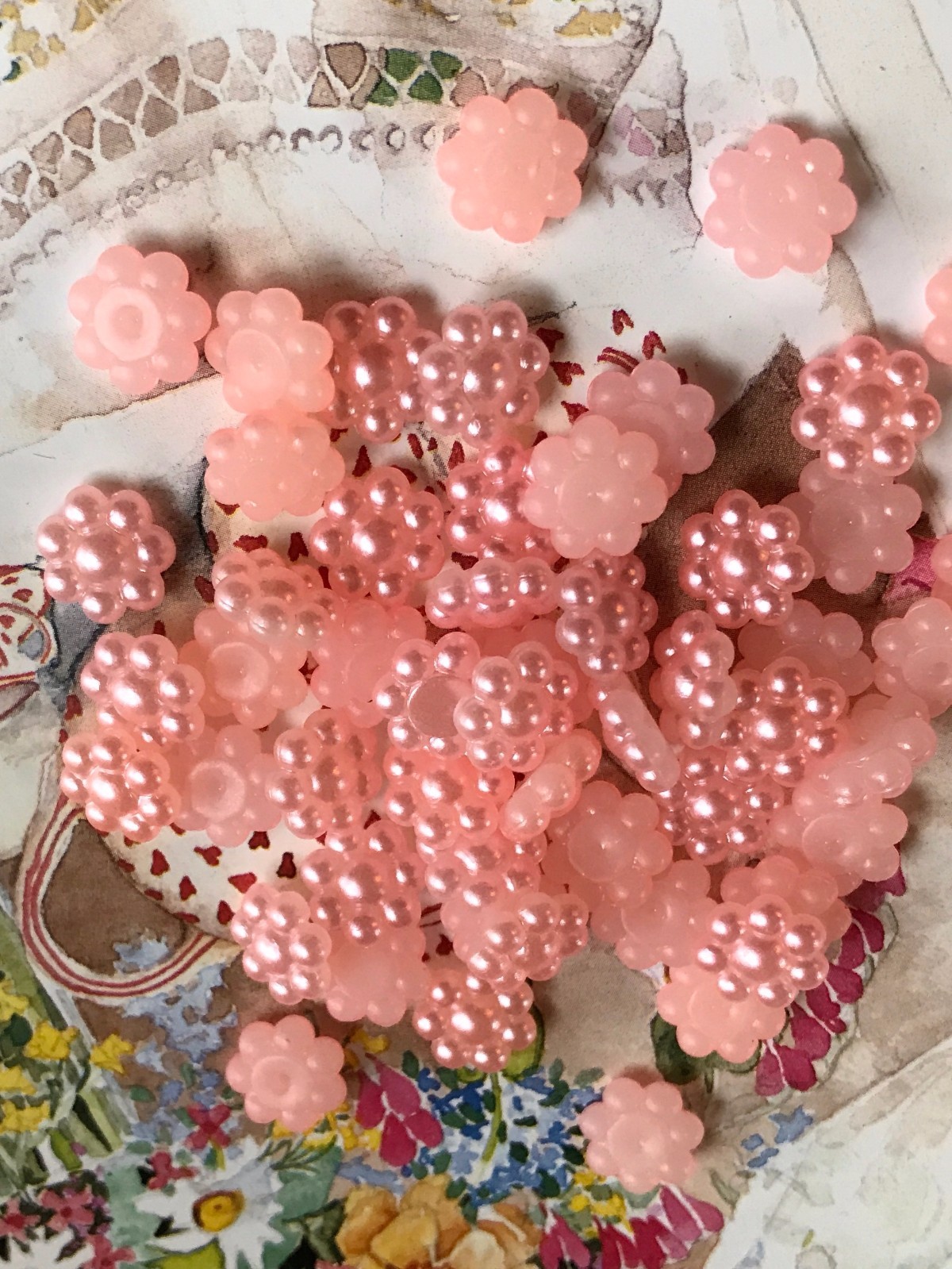 Pink Flowers,Vintage Flower cabochons,Petite Flower Beads,Rose ...