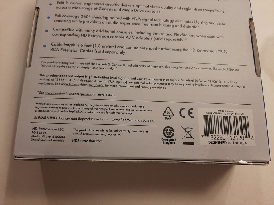 HD Retrovision Genesis Component/YPbPr Cables w/ PS1 Adapter, Factory ...