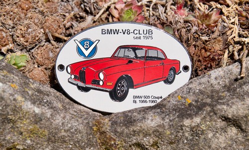 NICE VINTAGE ENAMEL RADIATOR CAR BADGE # BMW V8 CLUB 503 COUPE | eBay