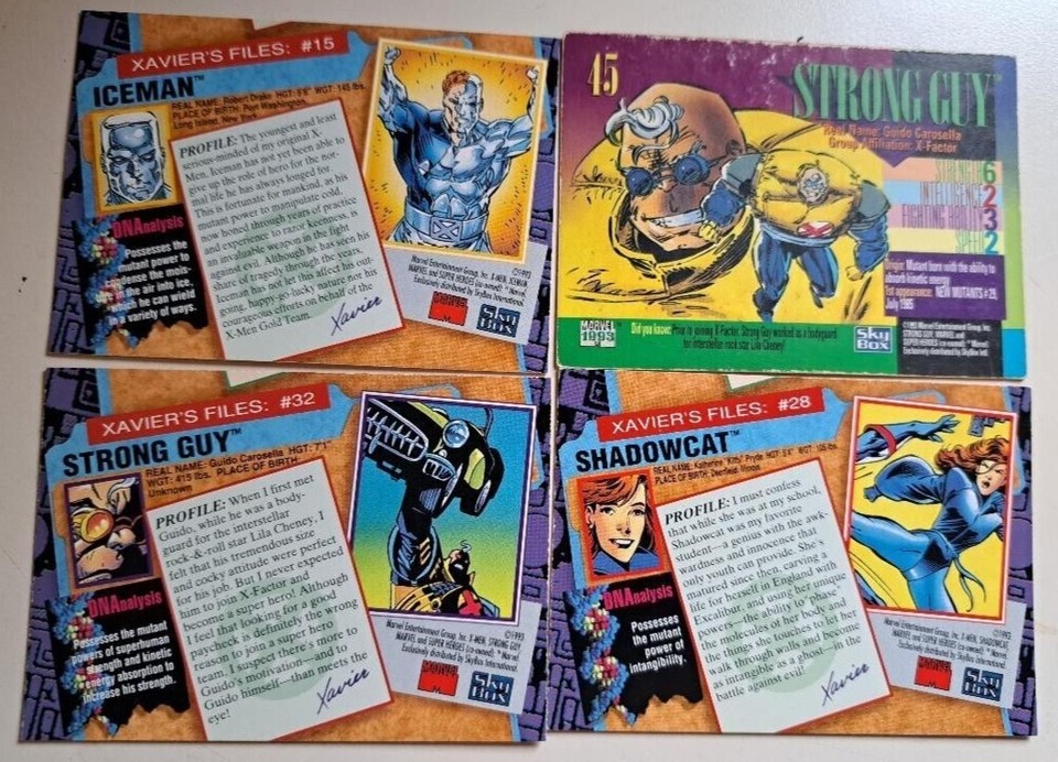 4 MARVEL 1993 SKYBOX Super Heroes cards ICEMAN #15 STRONG GUY #32/#45 ...