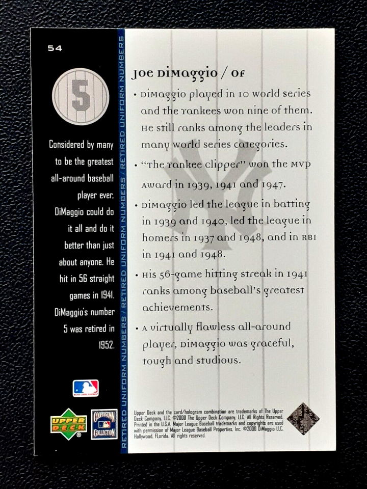 JOE DiMAGGIO / MAGIC NUMBERS 2000 UPPER DECK YANKEES LEGENDS NO 54 ...
