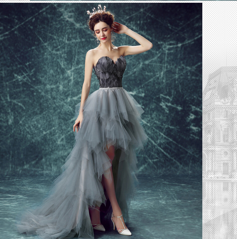 Nobel Evening Formal Party Ball Gown Prom Bridesmaid Feather Host Dress ...