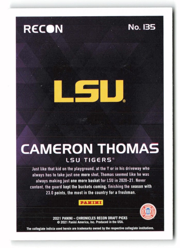 2021 Panini Chronicles Draft Picks #135 Cameron Thomas LSU Tigers | eBay