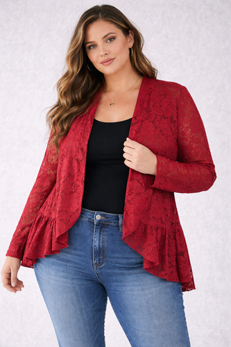 Torrid Lace Peplum Open Front Jacket Womens Size 4X Red Romantic Gothic ...