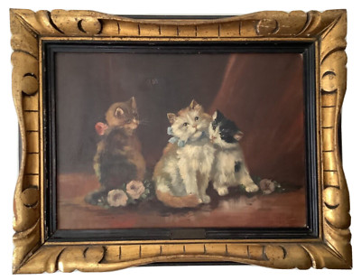 Antique Oil Painting Signed - Portrait of Cats | eBay