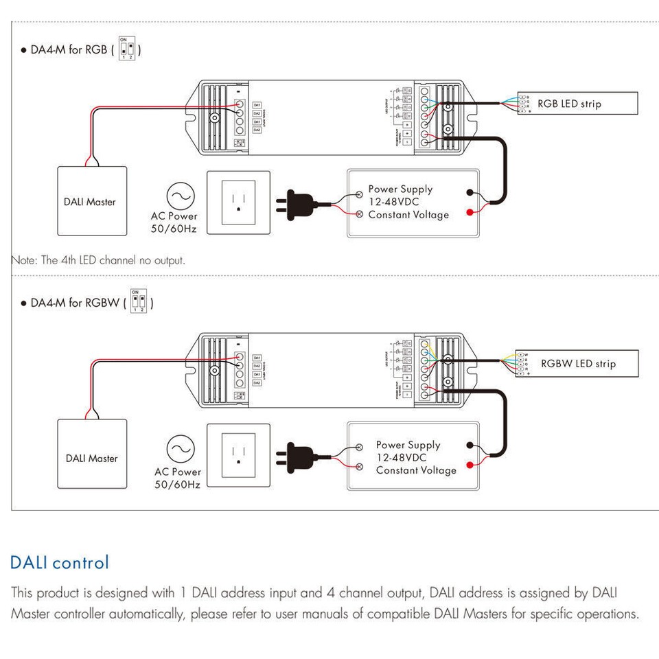 4CH DALI LED Dimmer Controller 12V-48V for Single color CCT RGB RGBW ...