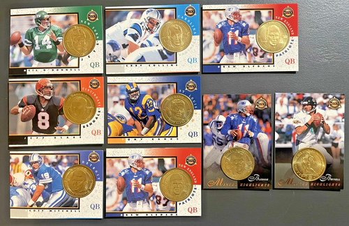 1997 Pinnacle Mint Football Lot of 13. 9 with real coins. 4 no coins ...