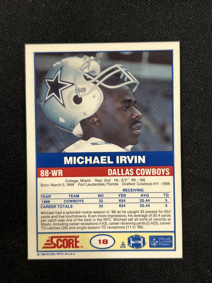 1989 Score #18 Michael Irvin RC Rookie NM Dallas Cowboys *4 | eBay