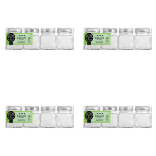 4x 4pc Lemon & Lime 280ml Square Jar Capri Glass w/ SLV Lid Storage ...