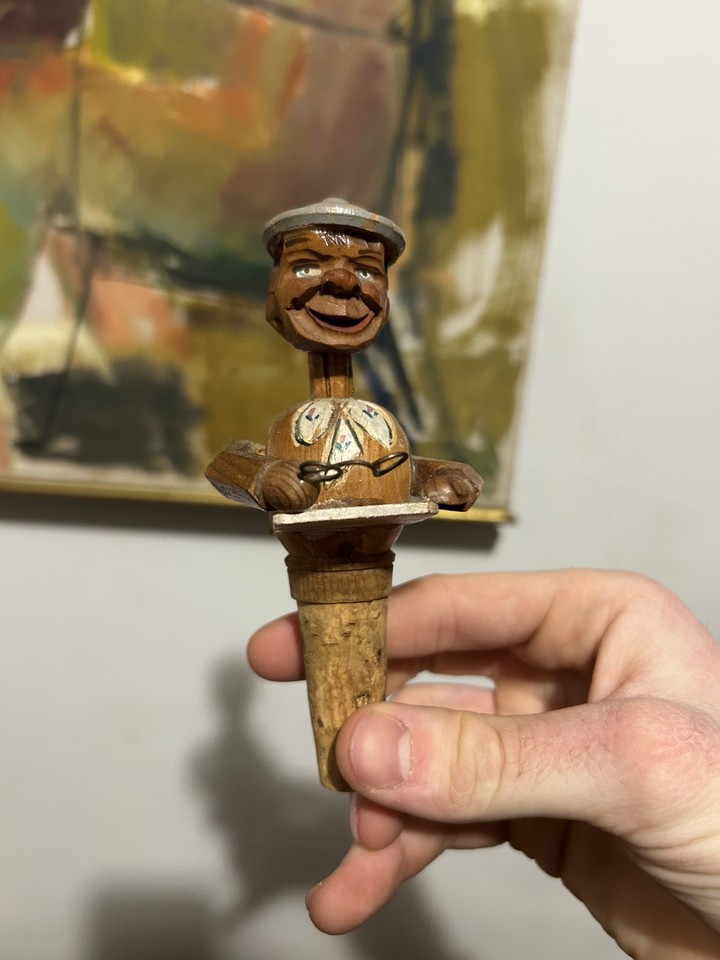 WOW! Set Of 3 Vintage Anri Hand Carved Wooden MOVING Wine Cork Bottle ...