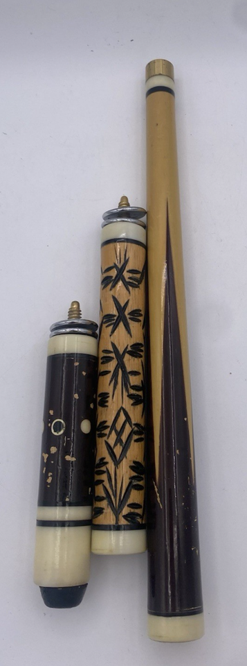 Vintage Carved Wood/Brass Handle 4Pc. Pool Cue Stick Sneaky Pete Circa ...