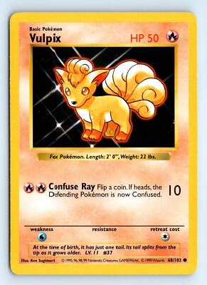 Pokemon Vulpix #068/102 Base Set (Shadowless) tcg Common LP | eBay