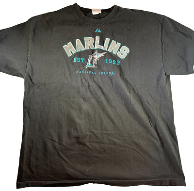 FLORIDA MARLINS VTG MLB MAJESTIC TEAL LOGO MENS 2XL BLACK TEE T-SHIRT ...