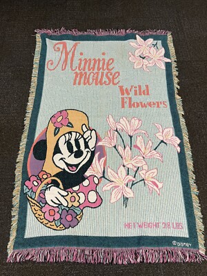 Vintage 80s Beacon Minnie Mouse Disney Wild Flowers Tapestry Blanket ...