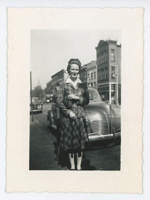 LADY IN PLAID, VINTAGE CARS, CITY STREET, PHOTO | eBay