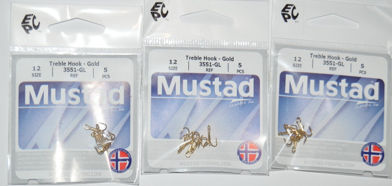 3 packs mustad treble hooks 3551-gl size 12 5 per pack gold NEW | eBay