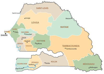 Senegal Regions Province Map GLOSSY POSTER PICTURE PHOTO PRINT BANNER ...