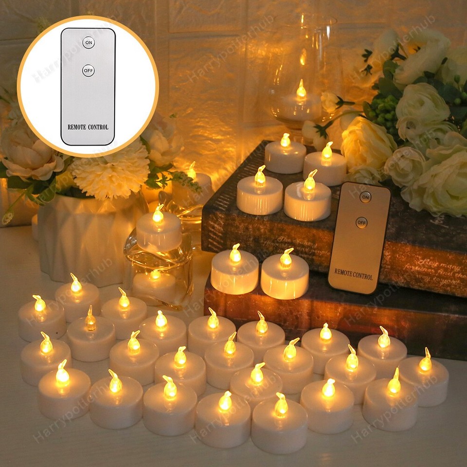 24/48X Flameless LED Candles Tea Light Remote Control Battery Operated ...