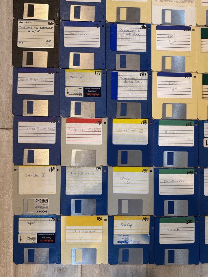 Commodore Amiga Games – 80 Floppy Disk Lot (Lot #161 – 240) + Cardboard ...
