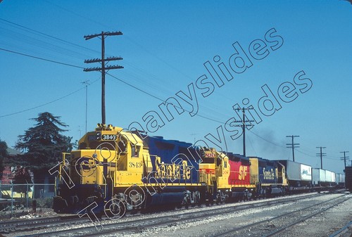 Original Slide- ATSF Santa Fe GP50 3843 & Train At Stockton, CA. 10/87 ...