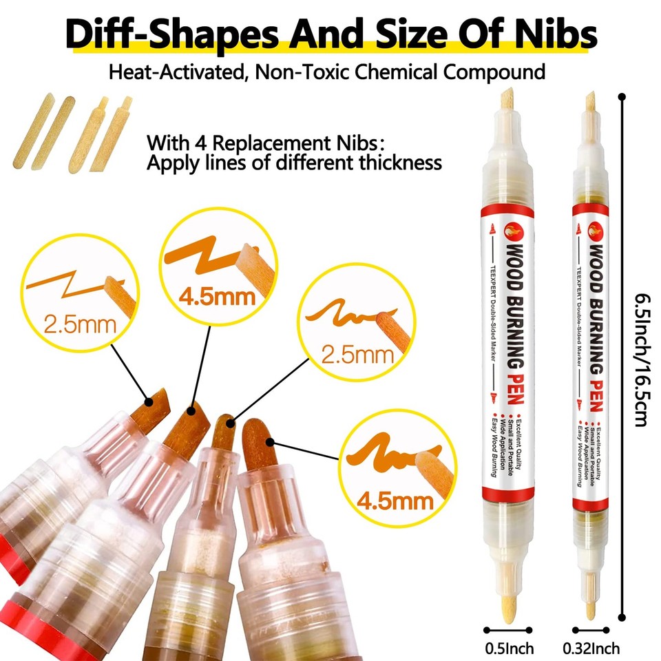 Wood Burning Gel Pen Kit, 4 OZ Paste, 2 Double-Sided Scorch Pens, 4 ...