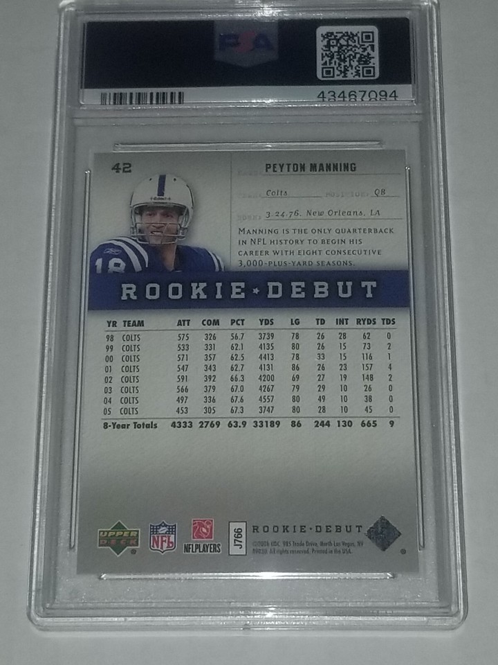 2006 Upper Deck Rookie Debut Football #42 Peyton Manning PSA 10 | eBay