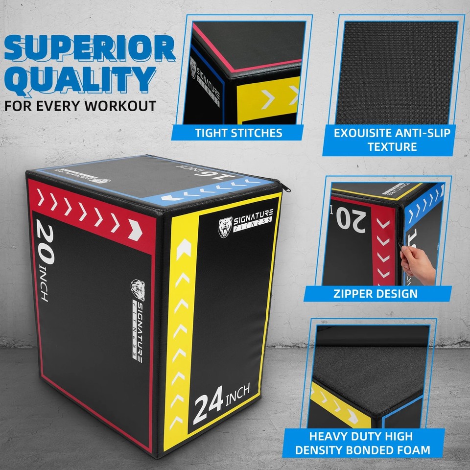 Signature Fitness 3-in-1 Foam Plyometric Jump Box, Adjustable Height 16 ...