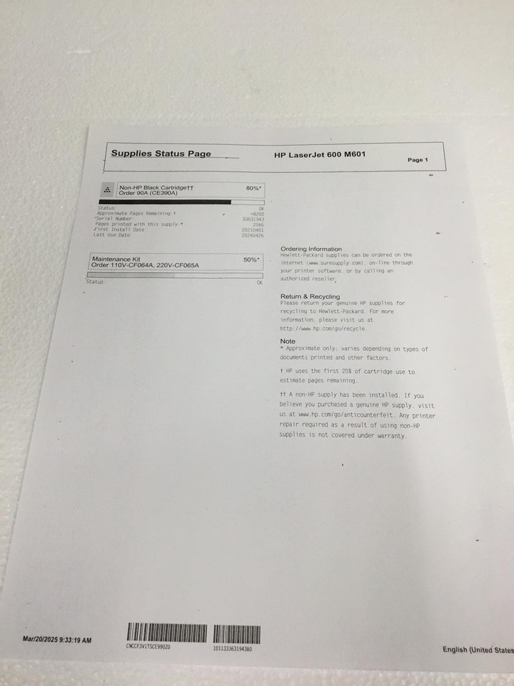 HP LaserJet 600 M601 Workgroup Laser Printer 512MB w/ Extra Paper Tray ...