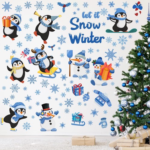 51 Pcs Hello Winter Wall Decals Stickers Let It Snow Penguin Window ...