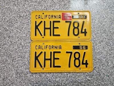 1956 California License Plates, 1957 Validation Sticker, DMV Clear ...